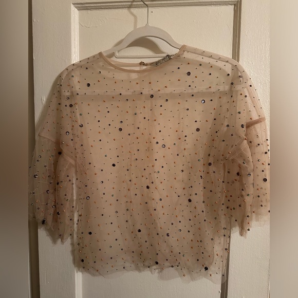 Zara | Tops | Zara Sheer Jeweled Top | Poshmark